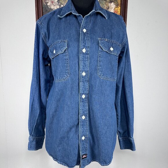 Dickies | Tops | Dickies Denim Long Sleeve Button Up Tshirt Top Women ...